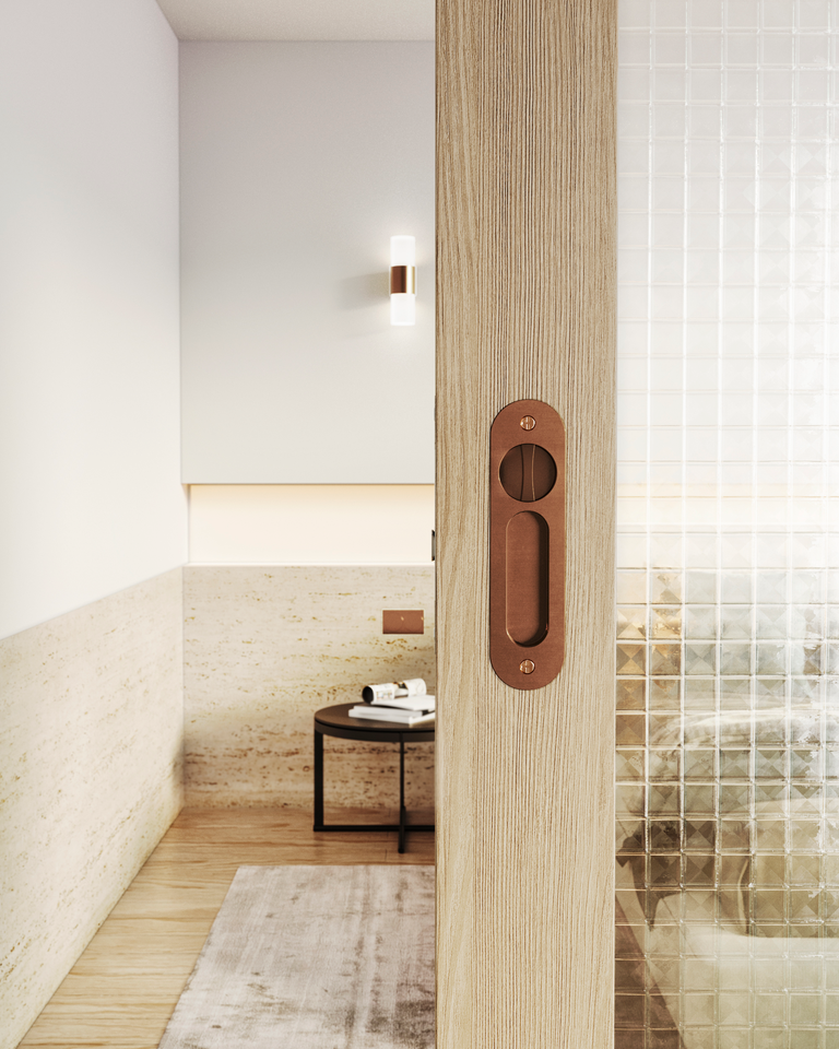 Leroy Sliding Door Privacy Set - Brushed Copper - ABI Interiors UK