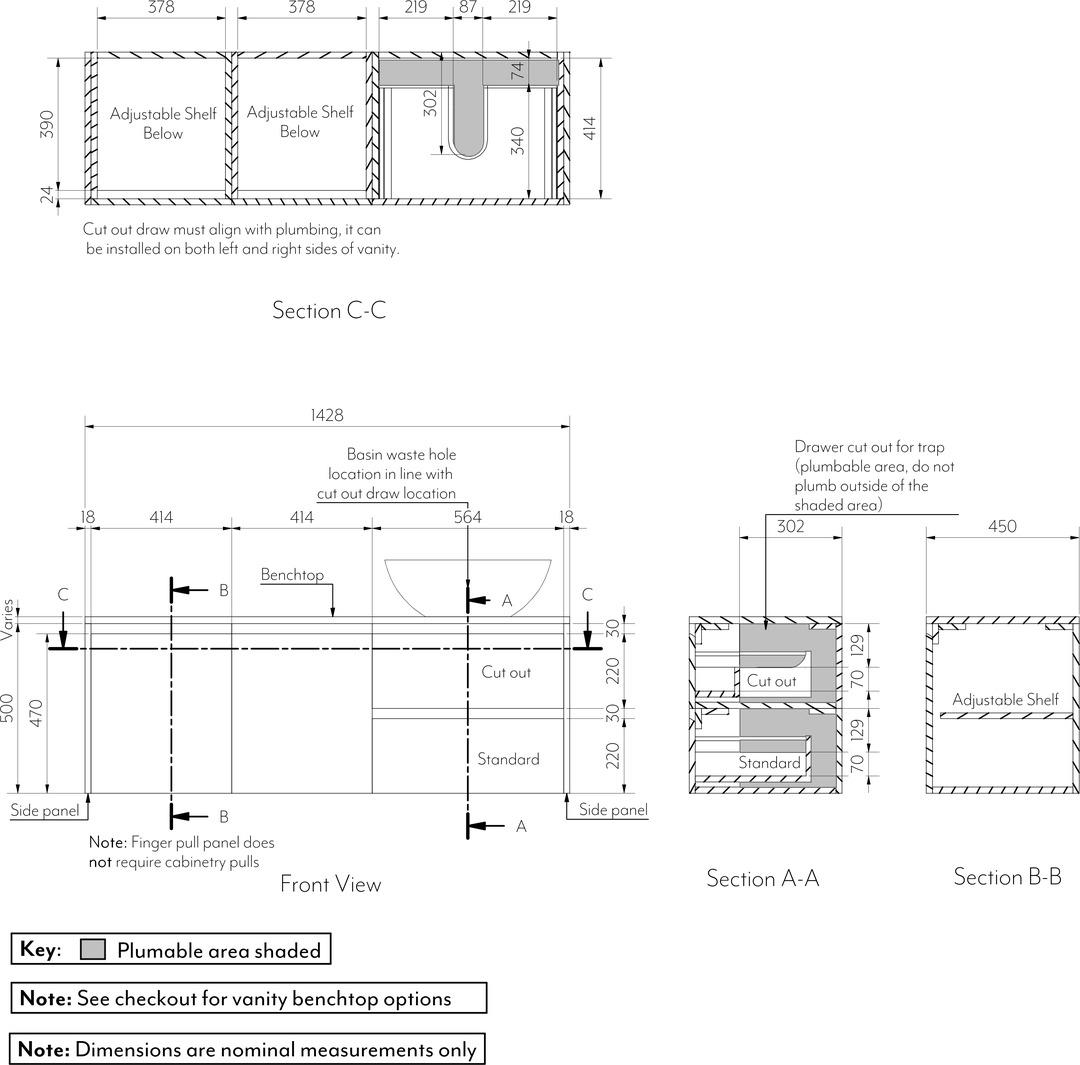 Archer 2-Door with Right Drawers 1428mm - White Ash Oak | ABI Interiors