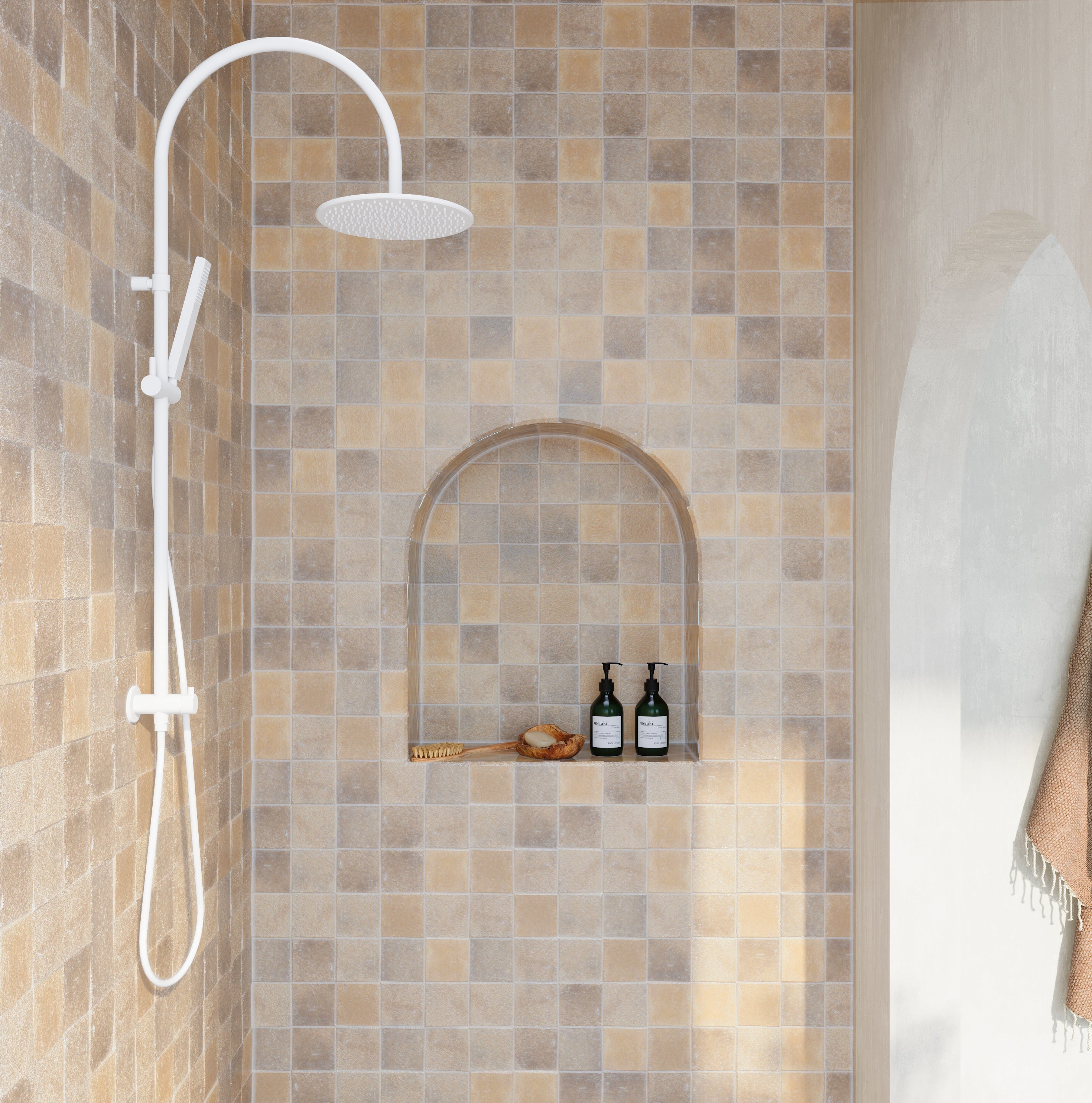 Elysian Gooseneck Shower Rail Set - White | ABI Interiors